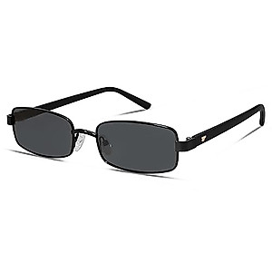 VANLINKER Retro Rectangle Polarized Sunglasses for Women Men Small 90s Vintage Trendy Slim Narrow Rectangular Frame Metal Sun Glass VL9684, Black/Grey