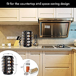 Baker Boutique Spice Rack, Spice Rack Organizer for Countertop, Rotating Spice Rack with Jars, Spinning Spice Rack Shelf, Revolving Spice Rack for Kitchen (Black)