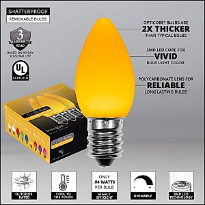Wintergreen Lighting 25 Pack OptiCore C7 LED Christmas Light Bulbs - Replacement LED Christmas Lights Heavy Duty Premium Outdoor Christmas Lights, E12 Base (Gold Smooth)