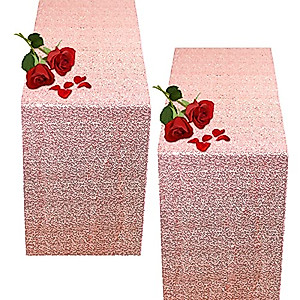 Rose Gold Table Runner (12X108 inch, 2-Pack ), FGSAEOR Sequin Sparkle Table Runners Fit for Rectangle Round Tables, Party Supplies Decorations for Wedding Birthday Celebration Baby Shower Christmas