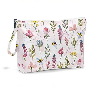 Fokongna Wet Bag, Wet Dry Bag, Makeup Bag, Toiletry Bag, Waterproof Large Capacity Travel Cosmetic Bag, Zipper Pouch for Women, Girls Mo Wife Sister Friends Baby Diaper Bag Bee Wildflower gifts