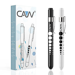 CAVN Pen Light with Pupil Gauge LED Penlight for Nurses Doctors, 2 Pcs Reusable Medical Penlight for Nursing Students (Black/White)