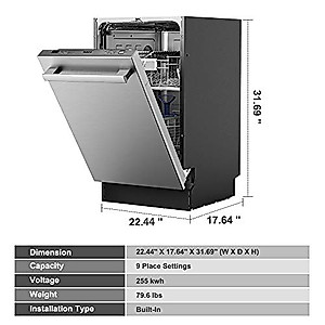 Galanz GLDW09TS2A5A Built in Dishwasher, 9 Place Setting, 18 Inch, 6 Cycles, 3 Options, Stainless Steel