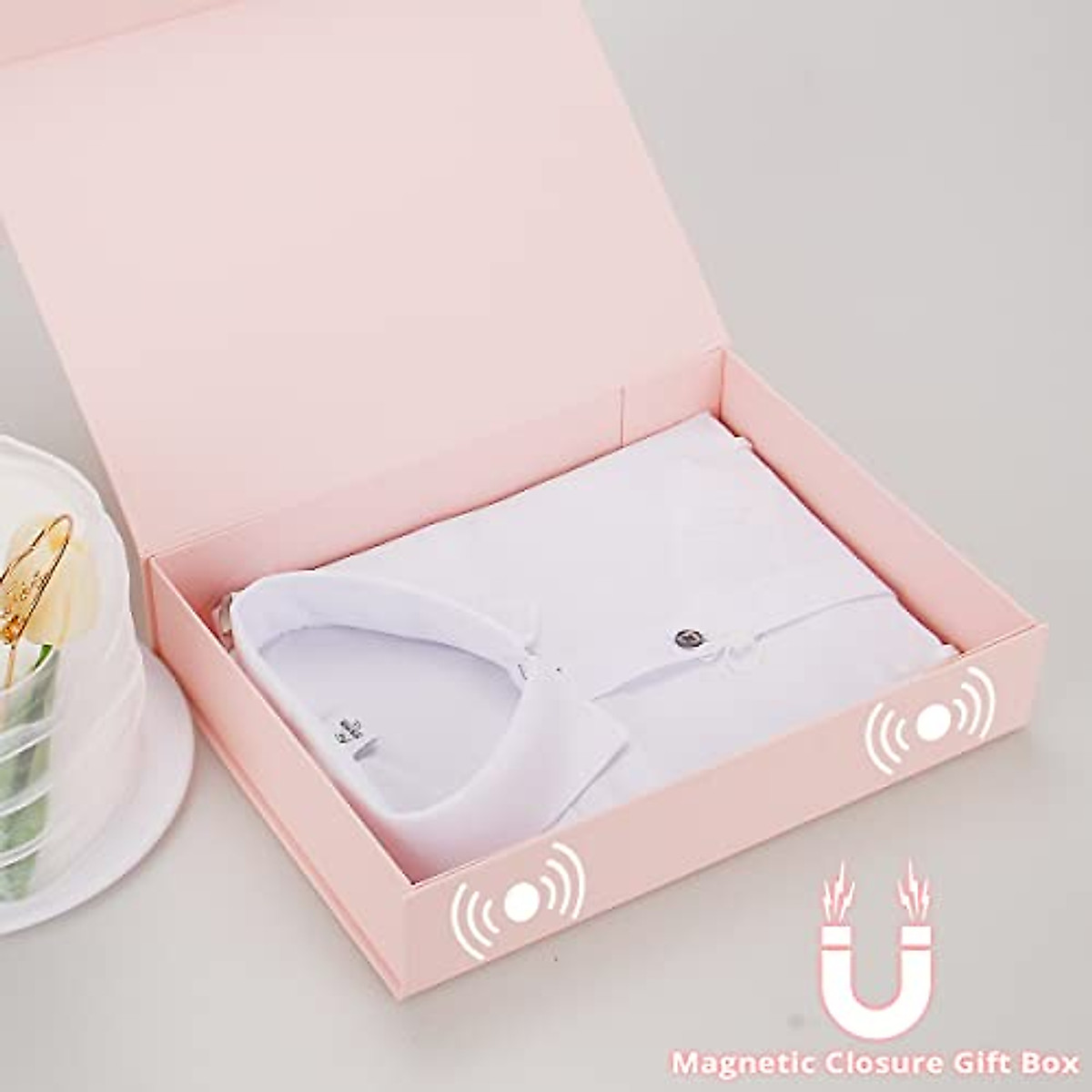 MOZRRO Gift Box with Lids, 11.5 x 8.5 x 2.3 In Magnetic Closure Collapsible Gift Boxes for wraps gifts of T-Shirts, Gloves, Scarves, Candy, Baby Clothes, Jewelry, Books, Comes with a Ribbon(Pink)