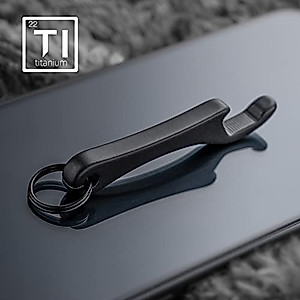 Bottle Opener Keychain,FEGVE Titanium Keychain Bottle Opener with Titanium Key Ring, Mini beer Soda Can Opener Keychain, Easy to Carry(Black-2pcs)