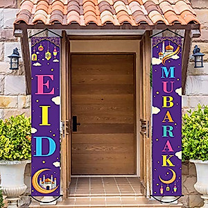 Eid Mubarak Decorations Eid Porch Sign Ramadan Mubarak Banner Backdrop for Eid Party Supplies
