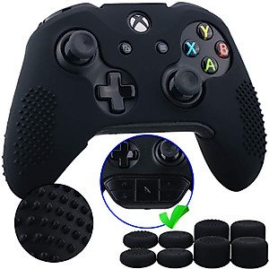 9CDeer 1 Piece of Studded Protective Silicone Cover Skin Sleeve Case + 8 Thumb Grips Analog Caps for Xbox One/S/X Controller Black Compatible with Official Stereo Headset Adapter
