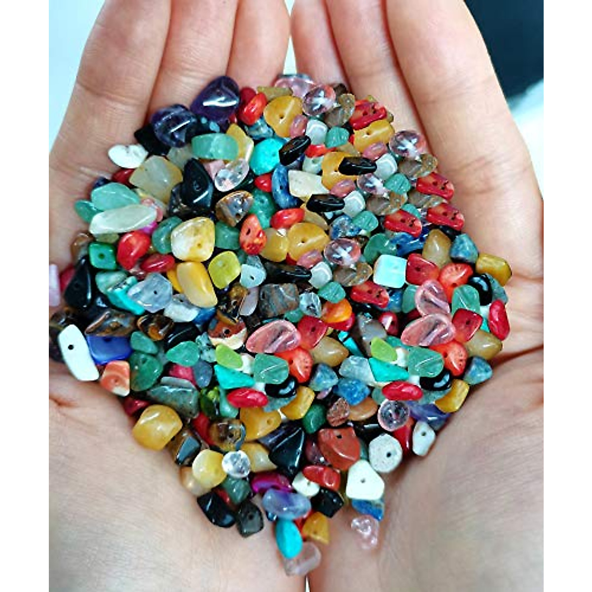 500pcs Natural Chip Stone Beads Multicolor 5mm to 8mm Irregular Gemstone Healing Crystal Loose Rocks Bead Hole Drilled DIY for Bracelet Necklace Earrings Jewelry Making Craft