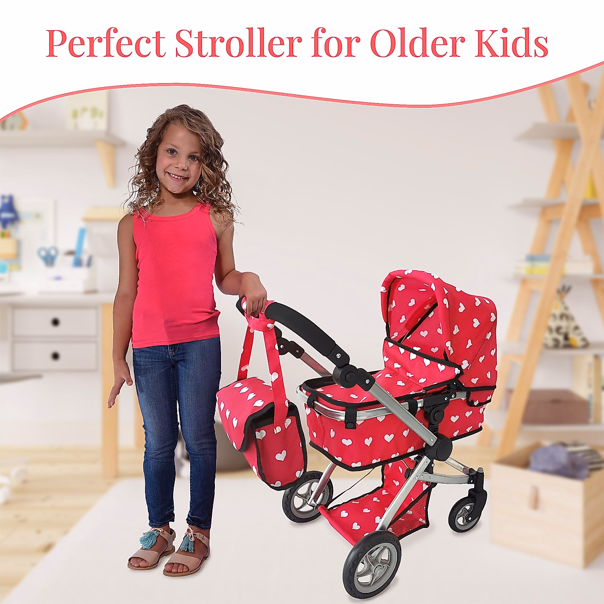Convertible Combo Baby Doll Stroller for 3 Year Old Girls & Up | Play Toy Baby Stroller for Dolls, Folding Adjustable Bassinet Carriage Buggy with Storage Basket Converts to Sit Up Pushcart Pram