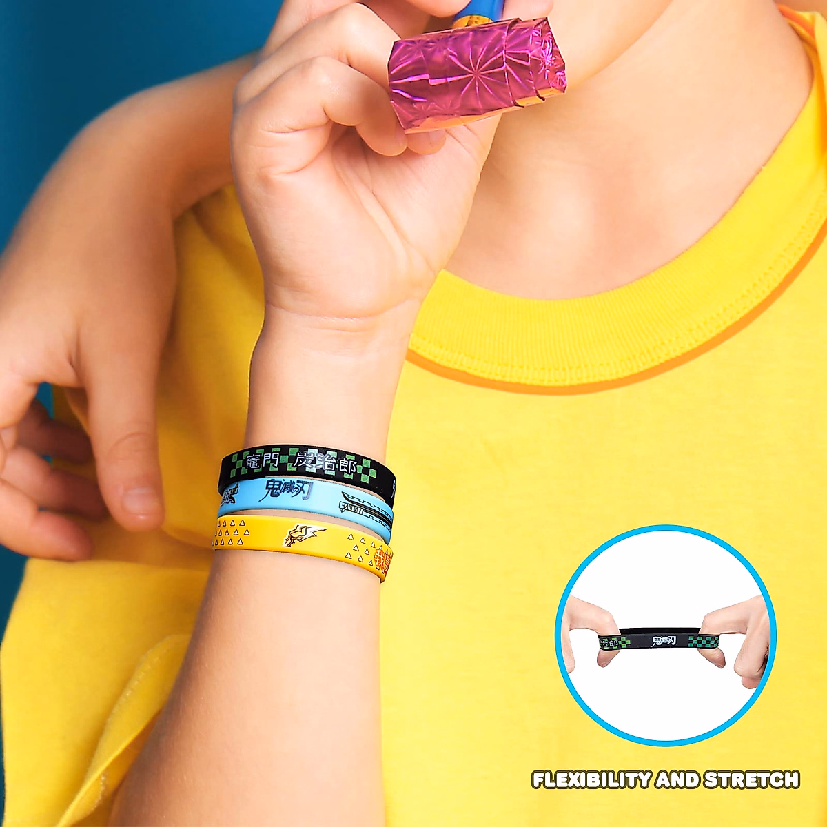 Birthday Party Supplies, 100Pcs Party Favors, Include 10 Gift Case,10 Bracelets,10 Button Pins, 10 Silicone Wristband, 10 Key Chains and 50 Stickers for Kids Anime Themed Party