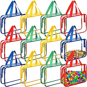 Cosblank 12 Pieces Large Toy Storage Bags with Zipper Clear PVC Organizing Bags Waterproof Zippered Toy Storage Organizer for Building Blocks Puzzle Stationery Kids Books Classroom(Fresh Colors)