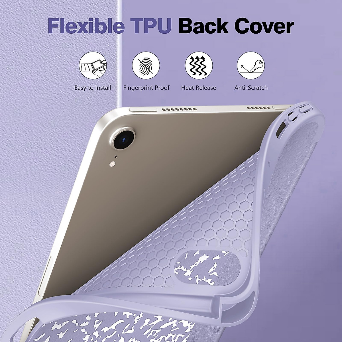 Fintie SlimShell Case for iPad Mini 7 (A17 Pro) 2024 / iPad Mini 6 2021 - [Built-in Pencil Holder] Soft TPU Protective Stand Back Cover for iPad Mini 7th/6th Generation 8.3 Inch, Composition Lilac