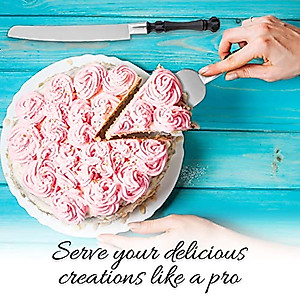 Homi styles Cake Knife and Server - Wedding Cake Knife Set - Serving Set for Receptions, Birthdays - Cake Cutting Set - Match the Color to Your Event Theme - Cake Knife and Cutter (Black)