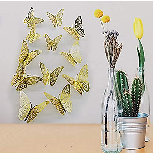 48pcs Gold Butterfly Decorations - Gold Butterfly Wall Decals 3 Sizes Butterfly Stickers for Party Cake Decorations Girls Kids Baby Bedroom Bathroom Living Room Birthday (Gold)