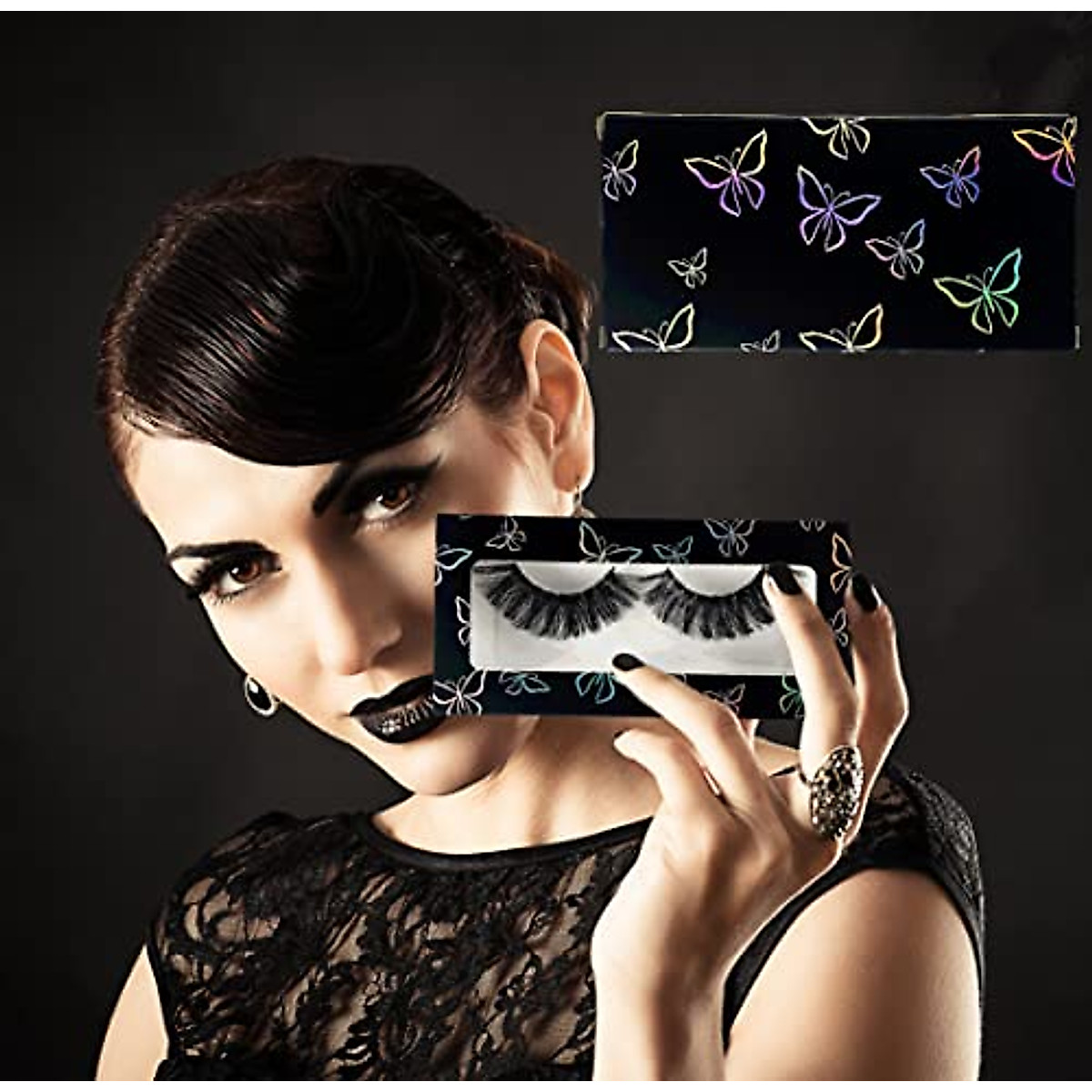 GuangZhou 60 Pieces False Eyelashes Box Empty Lash Packaging Storage Containers 30 Soft Paper Lash Boxes with 30 Tray Laser Butterfly Prints Lash Case Holder (Black)