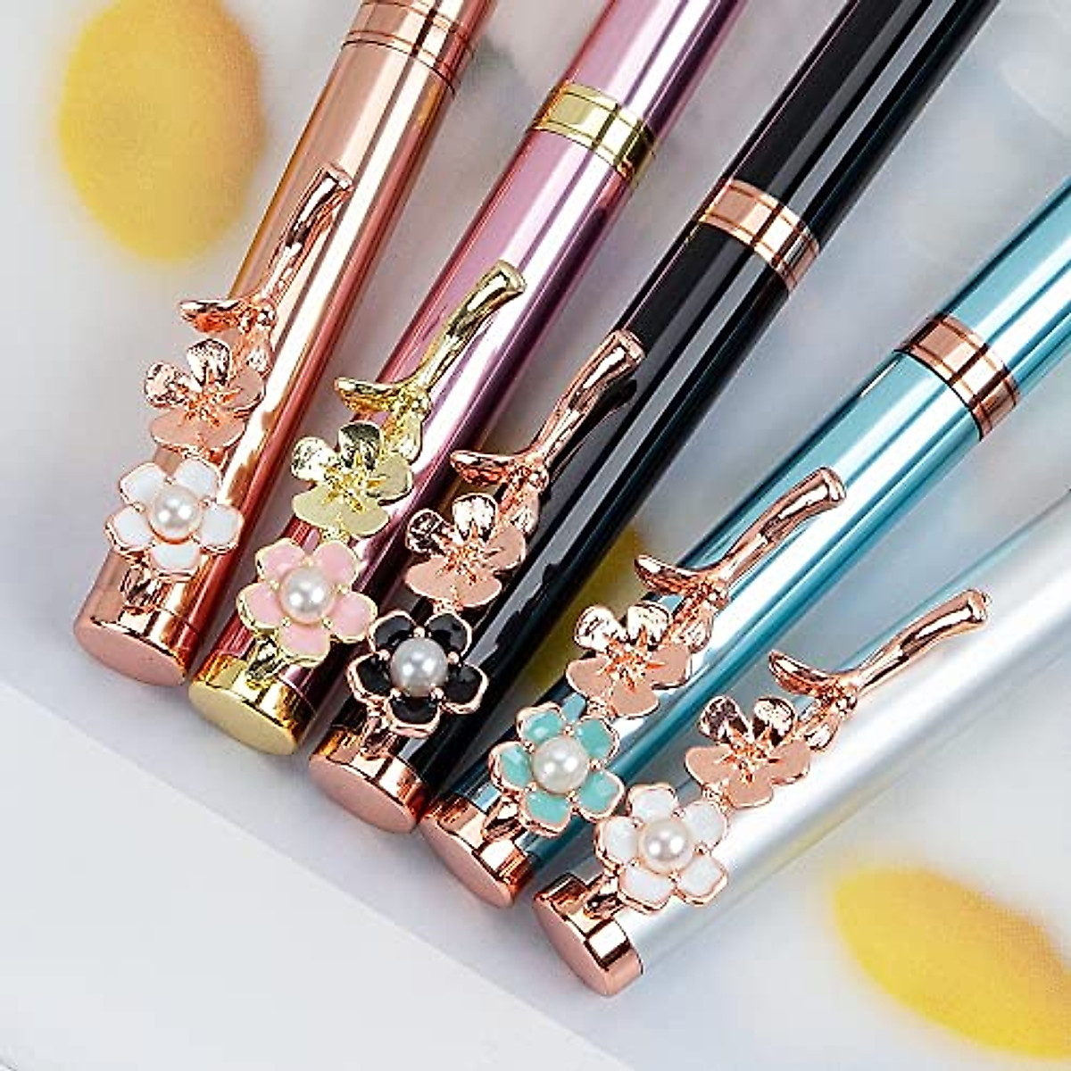 Ballpoint Pens 1PCS Ballpoint Pearl Flower Wedding Metal Copper Pen Office School Supplies Stationery Rose Gold Gift Comfortable Writing Pens (Color : D, Ink Color : Black)