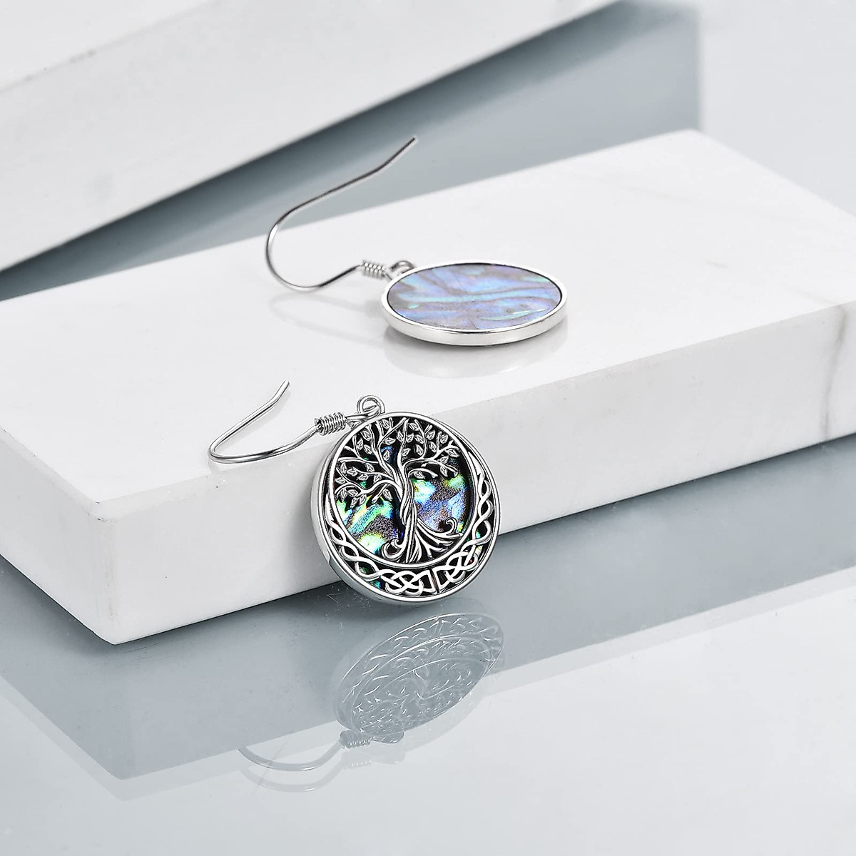 Tree of Life Earrings Sterling Silver Celtic Tree of Life Abalone Shell Dangle Drop Earrings for Women Jewelry