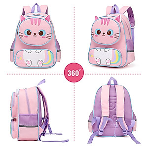 Toddler Backpack for Girls,Cute 3D Cartoon Cat Backpack for Girls,Waterproof Large Space Kindergarten Backpacks,Suitable for 3-9 Years Preschooler Kids Backpacks for Girls Travel Backpack（Cat）