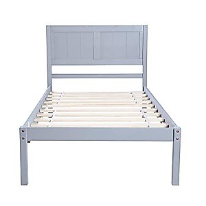 Swellsuite Wood Platform Bed Frame for Kids, Twin Bed Frame with Headboard and Support Legs for Boys and Girls, Twin Platform Bed with Wood Slats, No Box Spring Needed, Twin Size, Gray.