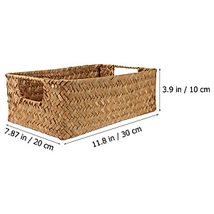 FOMIYES Woven Toiletries Holder Woodchip Basket Cosmetic Container Desktop Storage Baskets Straw Woven Basket Basket Bread Serving Basket Food Grass Baby Storage Box Rattan