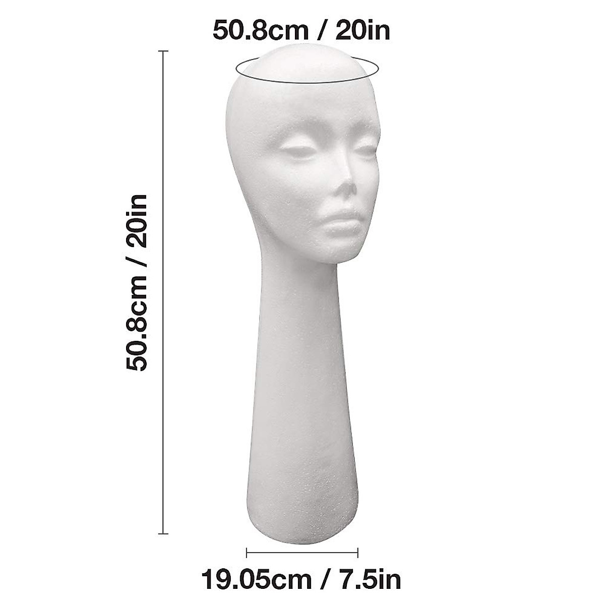 STUDIO LIMITED 20 Inch Long Neck Styrofoam Mannequin Head for Wig Display, White Foam (1 PC)