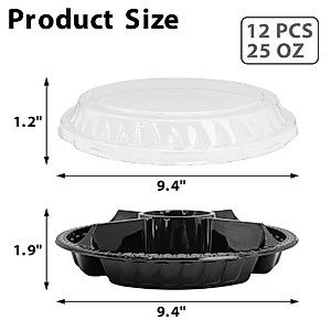 Apatal 12Pcs Disposable Fruit Trays, Round Plastic Appetizer Serving Tray with Lid 5 Compartment Party Platters Divided Food Dip Containers for Snack Vegetable Salad Veggie Fruit Organizer-Black