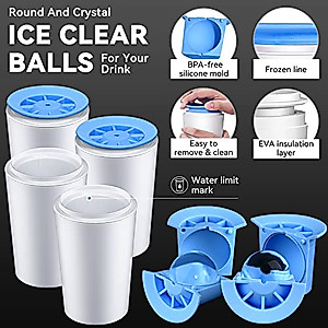 [4 Pack] Longzon Crystal Clear Ice Ball Maker Mold, Ice Cube Tray, Whiskey Ice Mold Large 2.4 Inch, Silicone Round Ice Cube Tray for Freezer, Sphere Ice Mold Maker for Whiskey, Cocktails and Drinks