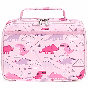 Kids Lunch Box Boys Girls Insulated Lunch Cooler Bag Reusable Lunch Tote Kit for School Travel Dinosaur Pink