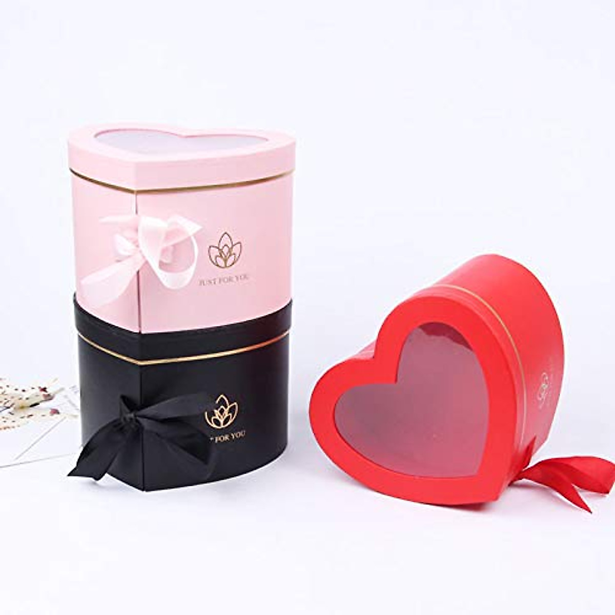 Heart-Shaped Paper Mache Boxes for Packaging, Luxury Flower Cardbord Boxes with Lids and Ribbons, Ideal for Crafting & Storage Accessories Cosmetics Jewelry Gifts Home (Black)