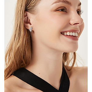 TIGRADE Stud Earrings Marquise and Round Cubic Zirconia Rhinestone Cluster Earrings 925 Sterling Silver Post Hypoallergenic for Women, Brides, Bridesmaid, Silver