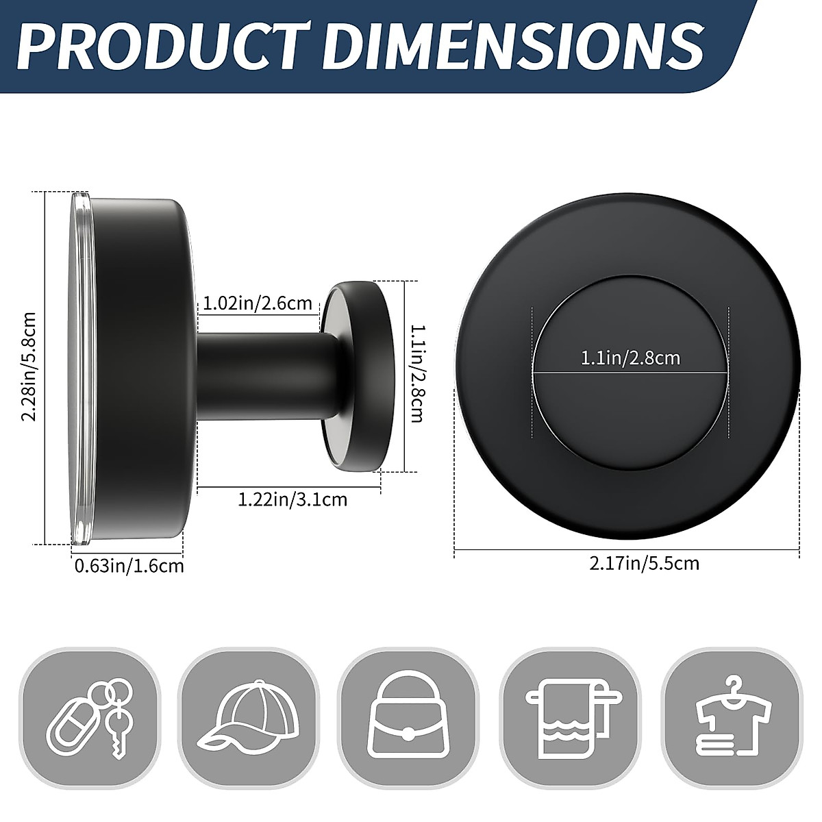 Ycxz Suction Cup Hooks for Shower,12LB Heavy Duty No-Drill Stainless Steel Shower Hooks for Inside Shower,Suction Hooks for Shower Wall,Bathroom,Kitchen,Glass Door,Tile,Mirror (Matte Black, 2 Pack)