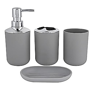 Jaugufiy Bathroom Accessory Set of 4, with Soap Dispenser Pump Bottle Toothbrush and Toopaste Holder Toothbrush Cup Soap Tray (Grey)