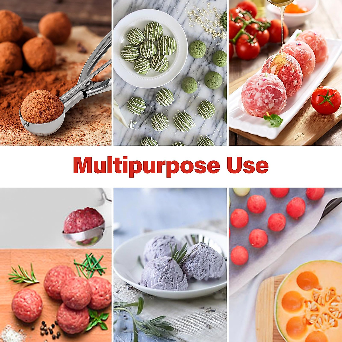 Cookie Scoop Set of 3 - Ice Cream Scoop with Trigger Include 1.5 Tbsp / 2.8 Tbsp / 5.4 Tbsp - 18/8 Stainless Steel Heavy Duty Cookie Dough Scoop for Baking Melon Baller Meatball Cupcake Muffin