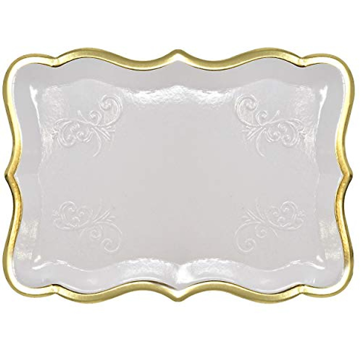 10 White Rectangle Trays with Gold Rim Border for Elegant Dessert Table Serving Parties 9" X 13" Heavy Duty Disposable Paper Cardboard for Platters, Cupcake Display, Birthday Party, Weddings Food Safe