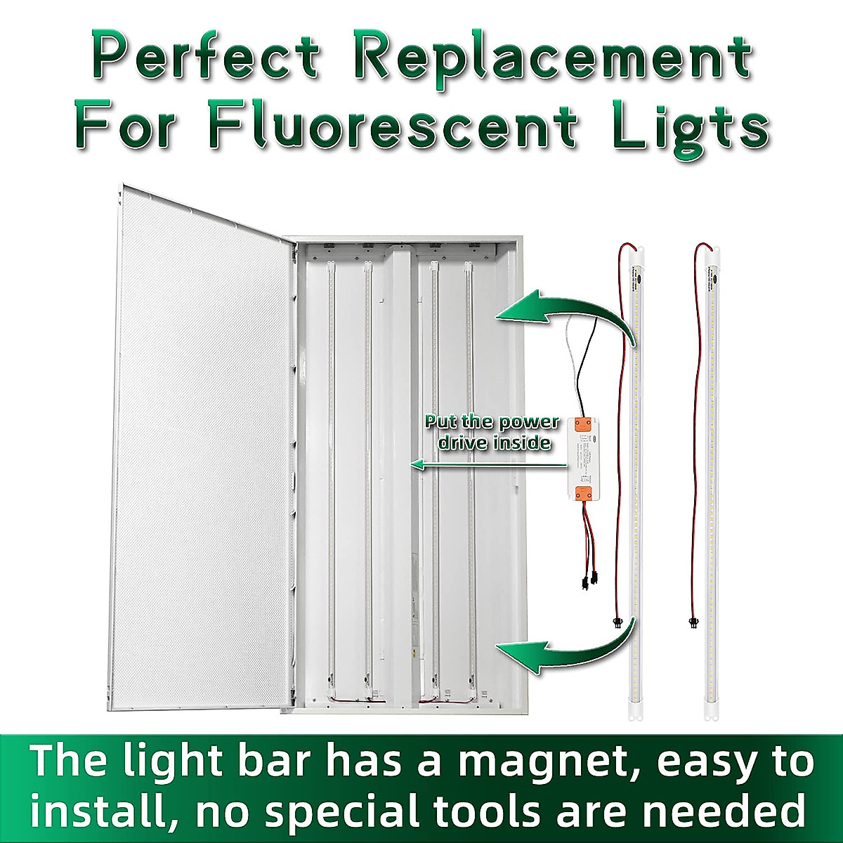 Superiorly 2 Pack Magnetic Mount 4 Foot LED Tube, 36W, 5400LM Super Bright, 5000K Daylight White, Panel Light Retrofit Kit, T8 T10 T12 8 T10 T12 Fluorescent Replacement, Crystal White, Easy to install