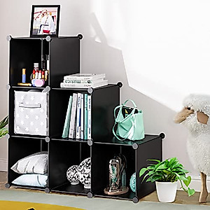 6 Cube Storage Organizer, DIY Plastic Modular Closet Organizer Storage Shelf, 12 x12 in Cube Organizer in Living Room Office for Books, Cloths, Toys, Shoes, Arts, Black