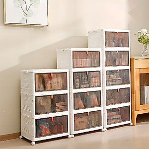 32Qt Plastic Storage Bins Organizer 4 Tier, Stackable Bins for Storage, Storage Boxes with Lids, Storage Containers Organizer for Bedroom Living Room Kitchen Study Office, Durable Folding Storage Boxe