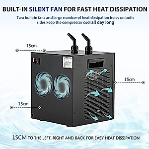 BAOSHISHAN 300L Aquarium Chiller 75gal 1/3 HP Fish Tank Chiller Special Quiet Design Refrigeration Compressor for hydroponics Water Weeds Axolotl Jellyfish Coral Reef Tank Shrimp (75gal/300L)