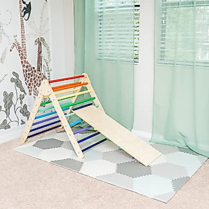 Baby Brielle Soft Non-Toxic Extra Thick Interlocking Hexagon Tile Foam for Babies and Toddlers - Exercise Mats for Crawling, Playing Grey & White Floor Mat for Nursery, Play Room - 48”x72”, 38 Pieces