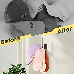 Durmmur 2 Pack Hat Racks for Baseball Caps, Stainless Steel Hat Organizer for Baseball Cap, Hat Holder Storage Organizer, Hat Hanger Strong Adhesive/Wall Drilled for Door,Bedroom,Closet(Black)