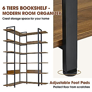Tall Bookcase Shelf Storage Organizer 6 Tiers, L-Shape Corner Bookshelf with Anti-toppling Fitting, Industrial Display Standing Shelf Units for Living Room Home Office, Each Panel Hold up to 80 lbs