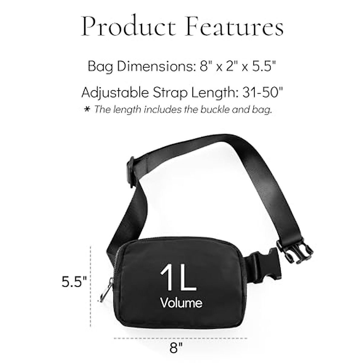 YOSHUYUKI Fanny Pack Crossbody Bag Trendy Waterproof Small Sling Cross Body Purse for Women Men Fashion Waist Packs Mini Belt Pouch Chest Bum Hip Lulu Dupes Travel Vacation Running Black