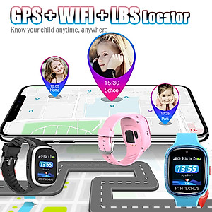PTHTECHUS 4G Smartwatch Phone for Children - Kids Smart Watch with WiFi, Dail, Voice Messages & Video Calls, GPS Location, Students School Mode, SOS, Camera and Pedometer for Boys Girl Present