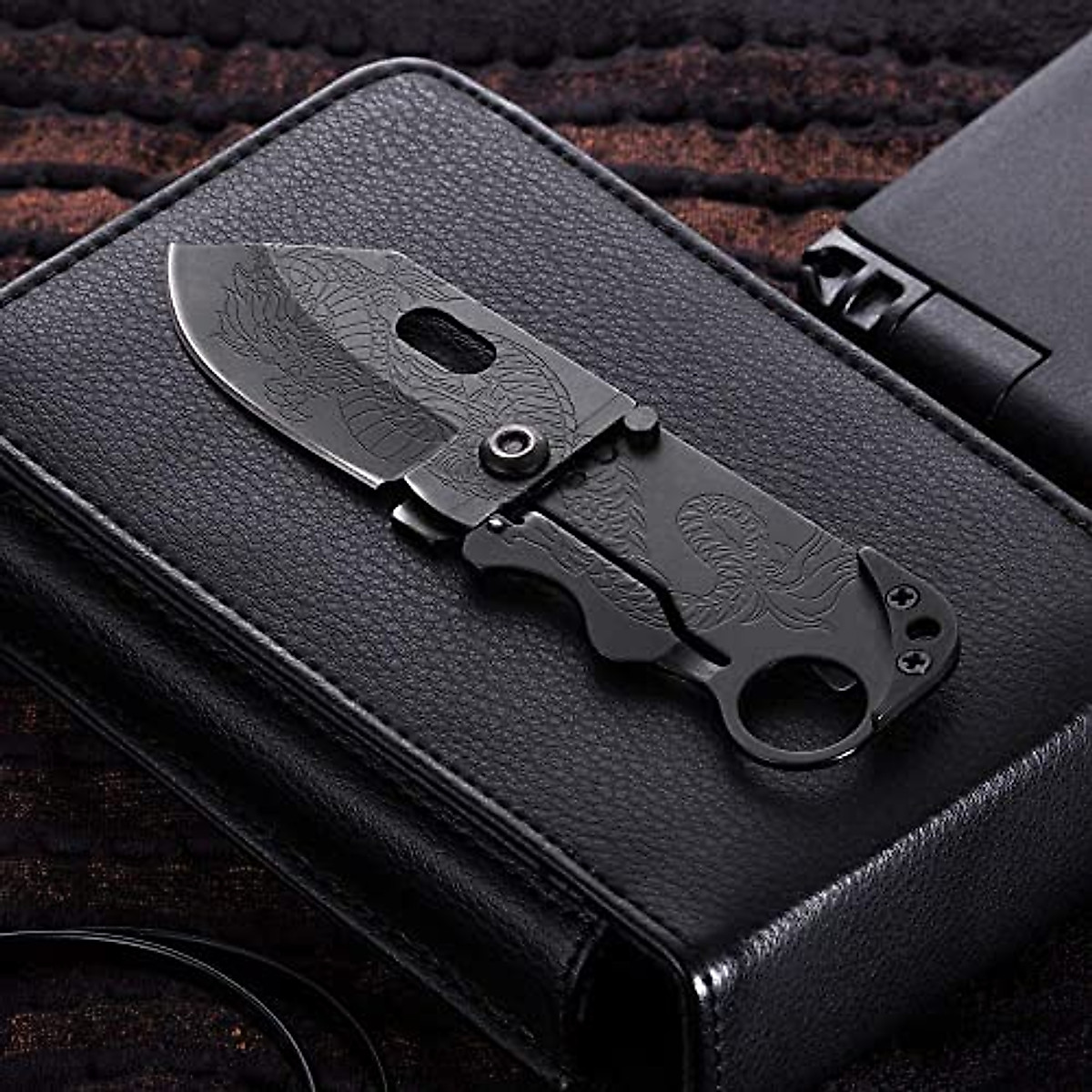 Bundle of 2 Items - Small Pocket Knife - Folding Wallet Knife - Mini Tactical Knife with Money Clip - Cool Dragon Blade Credit Card - Best for Camping Hiking EDC Work Knife Birthday Christmas Gifts