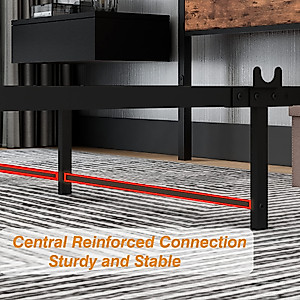 DUMEE Twin Bed Frames with Wood Headboard and Footboard Metal Bed Frame Twin Size with Shelf Storage Headboard, No Box Spring Needed, Steel Slats Mattress Foundation, Textured Black and Brown Oak