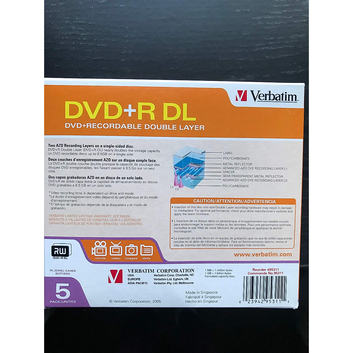 DVD+R DL 8.5GB W/CS 5PK