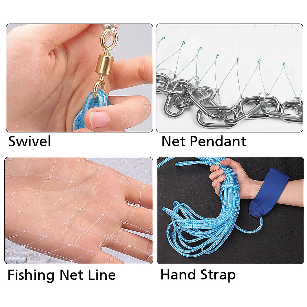 Lucky Monet 10/12/13.3/15ft Radius Large American Saltwater Fishing Cast Net for Bait Trap Fish, Easy Throw Thicken Nylon Line w/Upgraded Steel Chain Sinker, 5/8 Inches Mesh Size