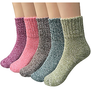 YSense 5 Pairs Womens Wool Socks Thick Knit Warm Winter Socks Cozy Comfy Socks Gifts for Women