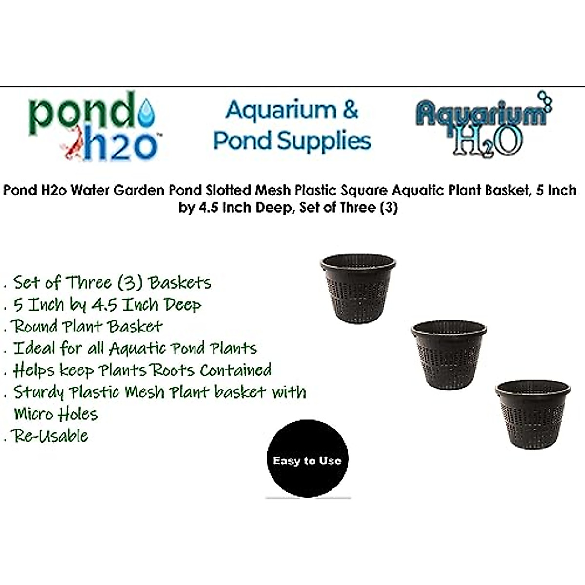 Pond H2o 5" Round Water Garden Pond Aquatic Plastic Mesh Slotted Plant Basket X 3 Pack, Plastic Water Garden Planting Basket Aquaponics, Hydroponics Slotted Mesh