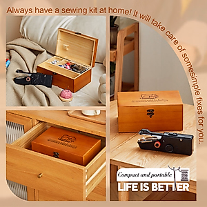Handheld Sewing Machine, Hand Sewing Machine, Hand Held Sewing Device, Mini Portable Adult Beginner Sewing Kit, Wooden Sewing Box with 153 Pcs Sewing Supplies